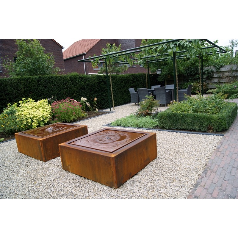 1200x1200x400 corten steel water table - fountain | Strade Garden